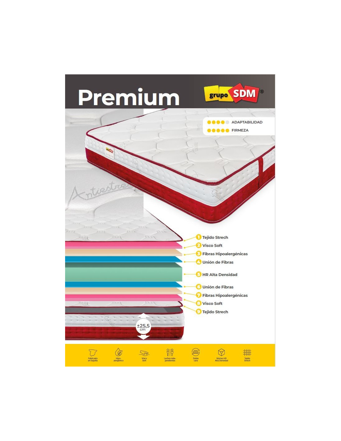 Colchón PREMIUM SDM, 75 x 190 cms